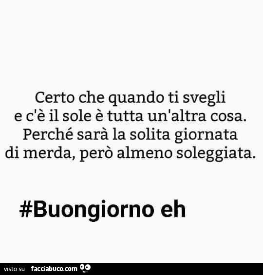 Certo che quando ti svegli e c'è il sole è tutta un'altra cosa. perché ...
