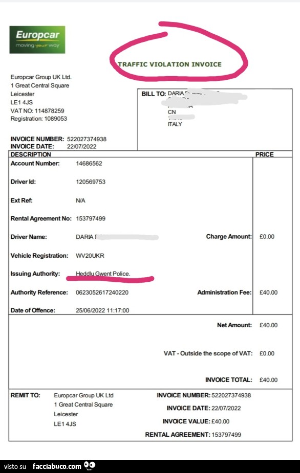 Traffic violation invoice - Facciabuco.com