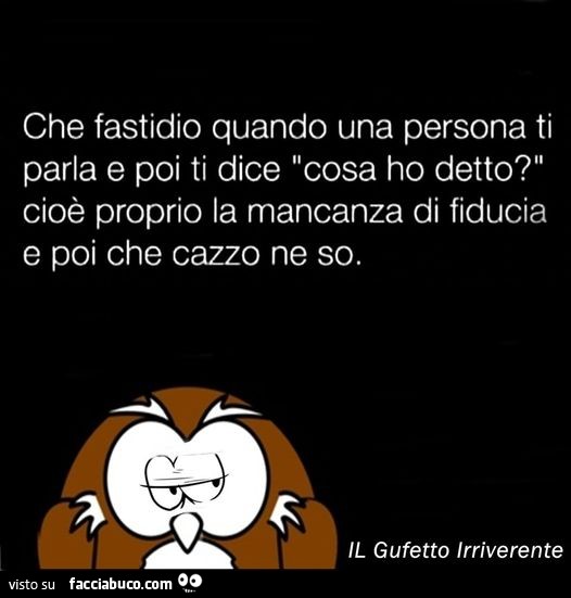 Che fastidio quando una persona ti parla e poi ti dice cosa ho detto ...