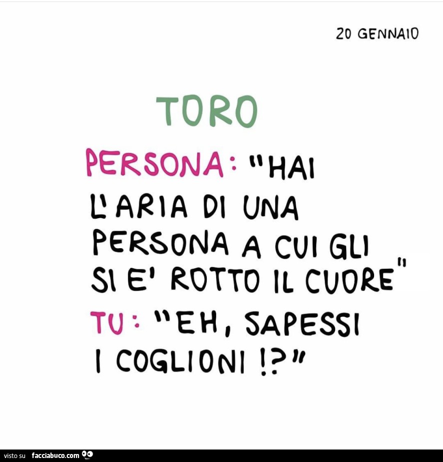 Toro persona: hai l'aria di una persona a cui gli si è rotto il cuore ...