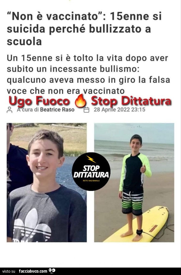 Questo è il mondo che stanno creando... Nate Bronstein, 15 anni, morto ...